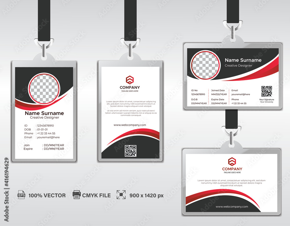Corporate ID Card Design Template. Modern Horizontal and Clean Red ...