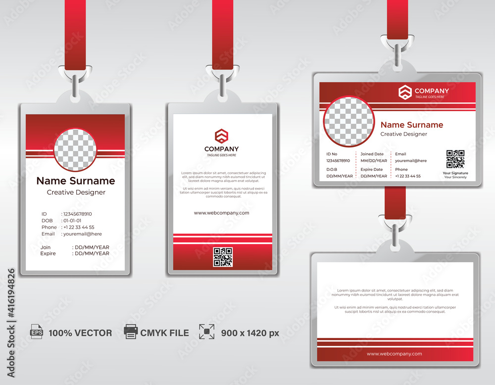 Corporate ID Card Design Template. Modern Horizontal and Clean Red ...