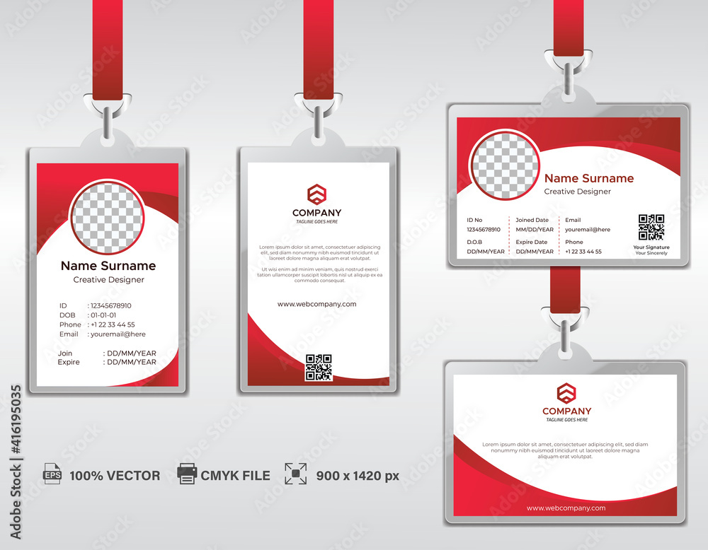 Corporate ID Card Design Template. Modern Horizontal and Clean Red ...