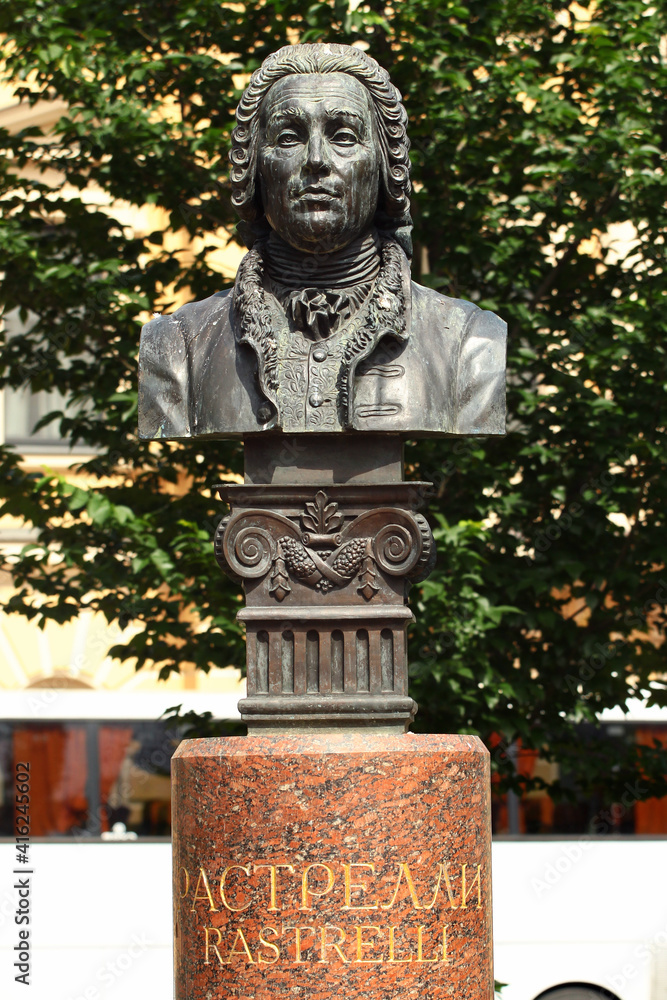 SAINT PETERSBURG, RUSSIA - JULY 5, 2017: Statue of Bartolomeo Rastrelli ...