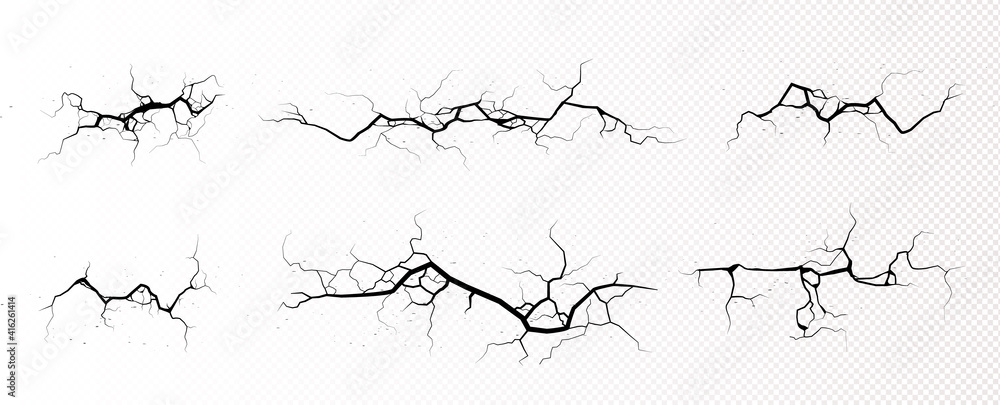Ground cracks, horizontal breaks on land surface isolated on ...