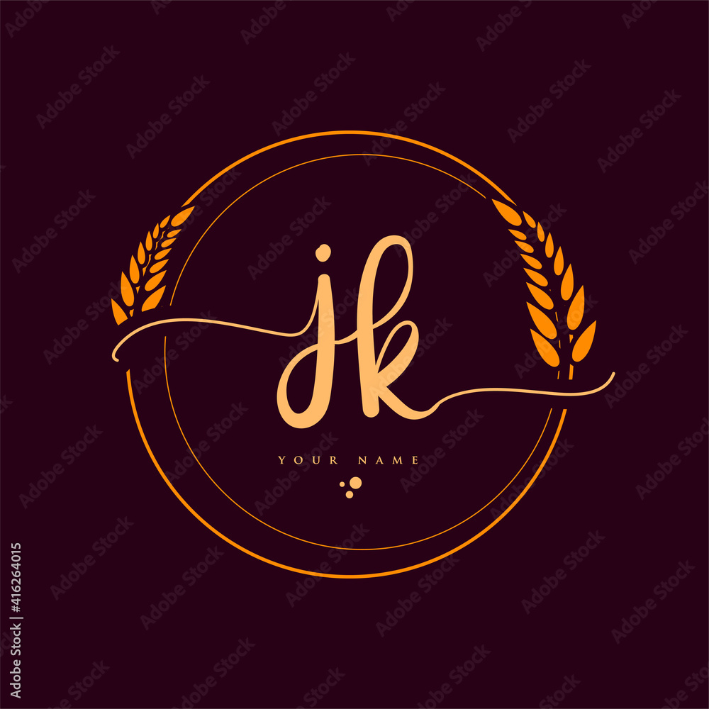 JK Initial handwriting logo. Hand lettering Initials logo branding with ...