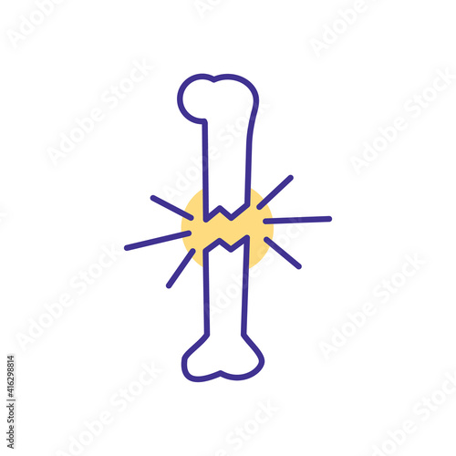 Brittle bone disease RGB color icon. Fragile, broken bones. Fracture ...