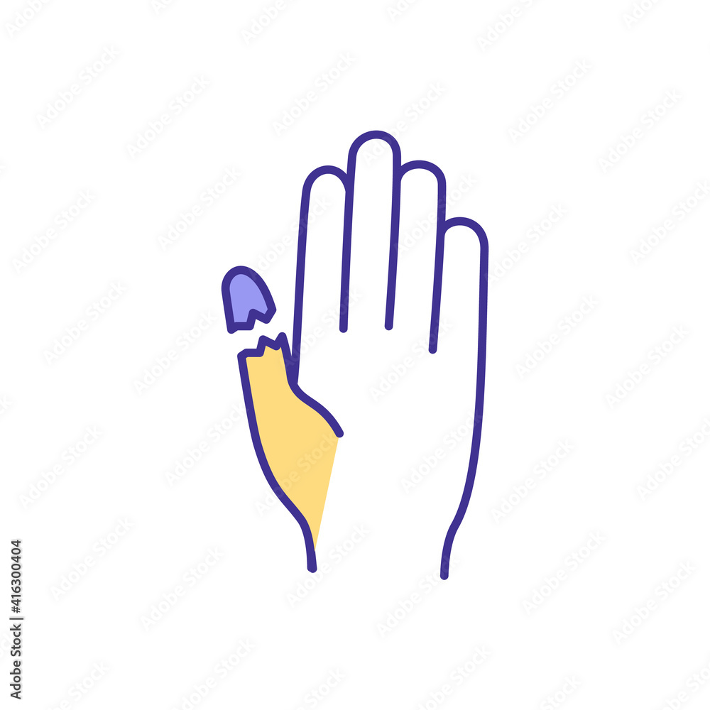 Avulsion injury RGB color icon. Fingertip injury. Forcible body part ...
