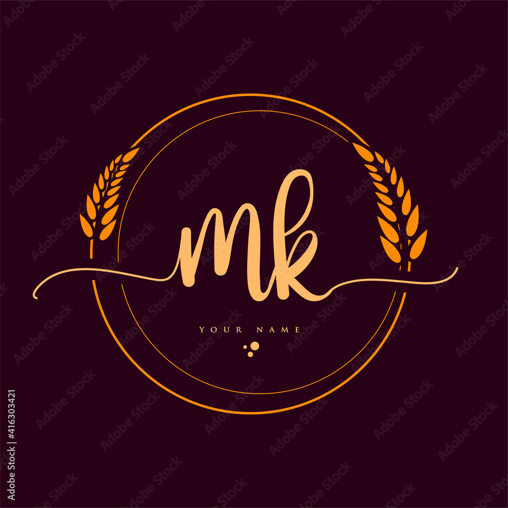 MK Initial handwriting logo. Hand lettering Initials logo branding with ...