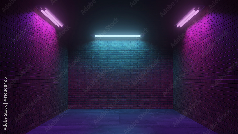 Dark Cyber Sci Fi Background with Neon Lights at Night Stock Photo ...