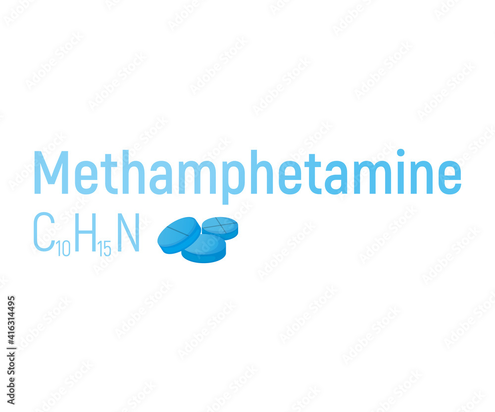 Methamphetamine concept chemical formula icon label, text font vector ...