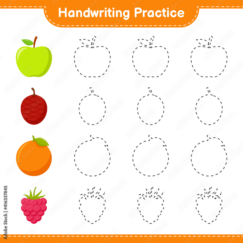 Handwriting practice. Tracing lines of Fruits. Educational children ...