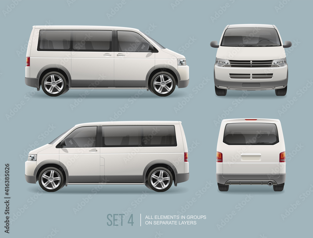 Passenger Van Bus vector template for empty Mockup design and branding ...
