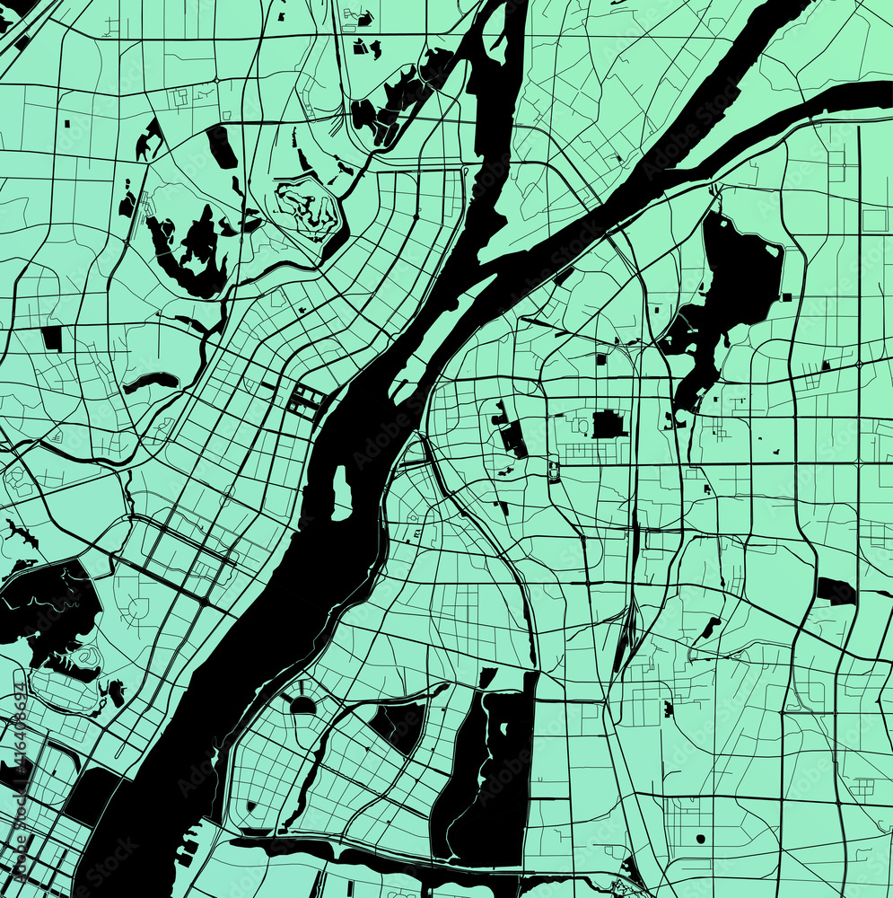 Nanchang, Jiangxi, China (CHN) - Urban vector city map with parks, rail ...