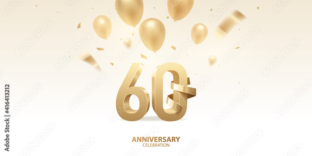 60th Anniversary celebration background. 3D Golden numbers with golden ...