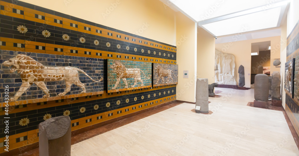 ISTANBUL, TURKEY - JANUARY 01, 2021: Glazed brick panels depicting ...