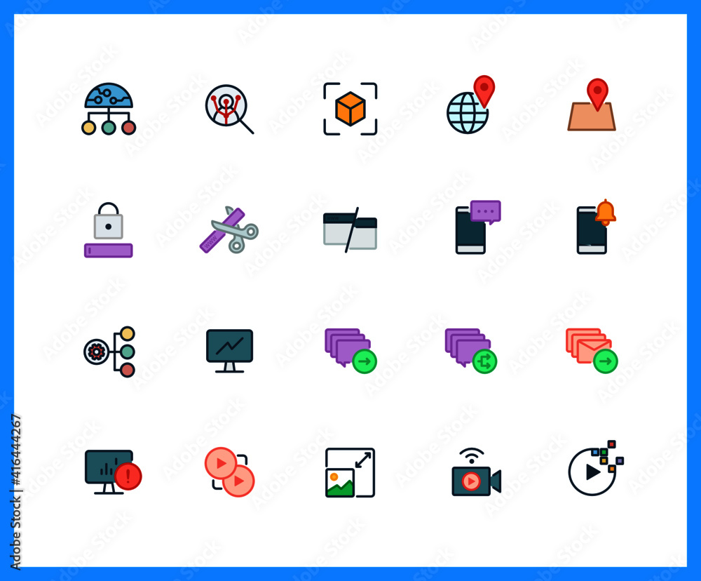 Collection of UI UX colorful and linear icons. Cloud, Application ...