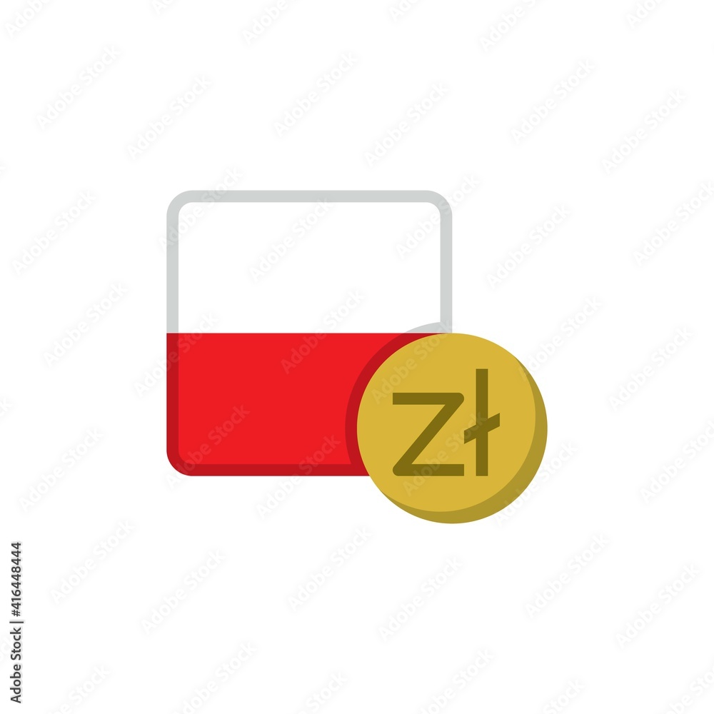 Poland money and flag flat icon, vector sign, Zloty currency with flag ...