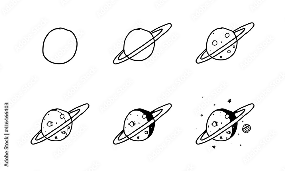 how to draw a Saturn planet from O step by step. easy and fun activity ...