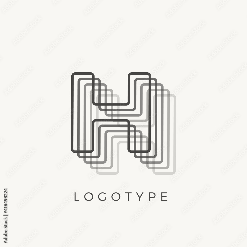 Letter H of outline stripes, blend effect letter for monogram and logo ...