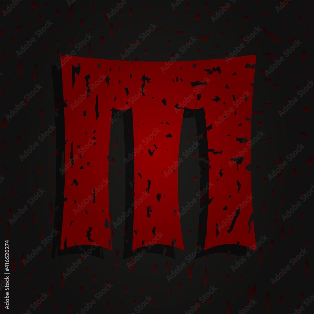 M vector horror, scary letter. Insane fear brutal font on bloody ...