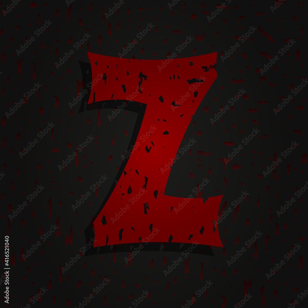 Z vector horror, scary letter. Insane fear brutal font on bloody ...