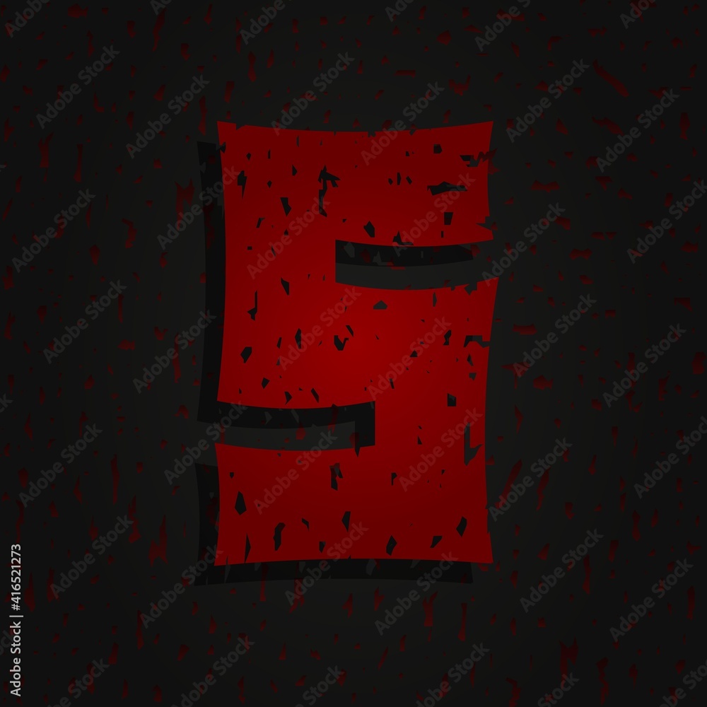 5 vector horror, scary number. Insane fear brutal font on bloody ...