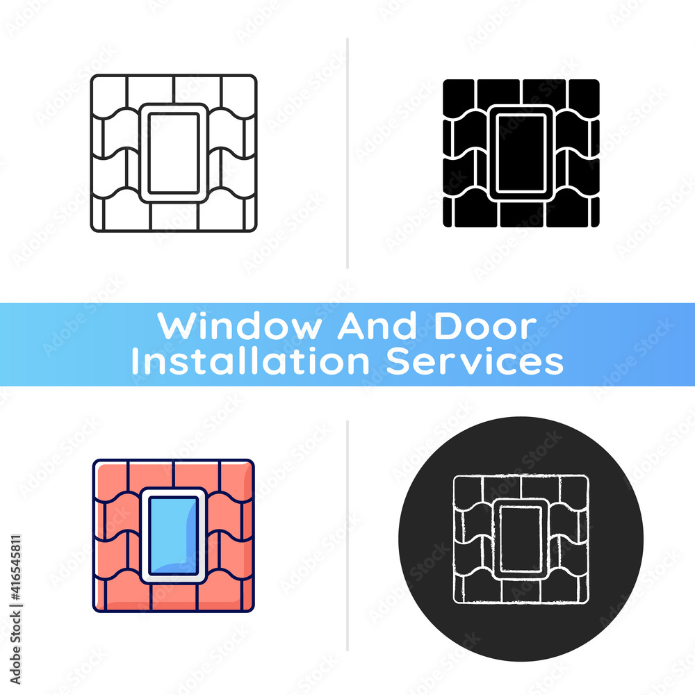 Skylight windows icon. Outward opening, fixed window set into roofline ...