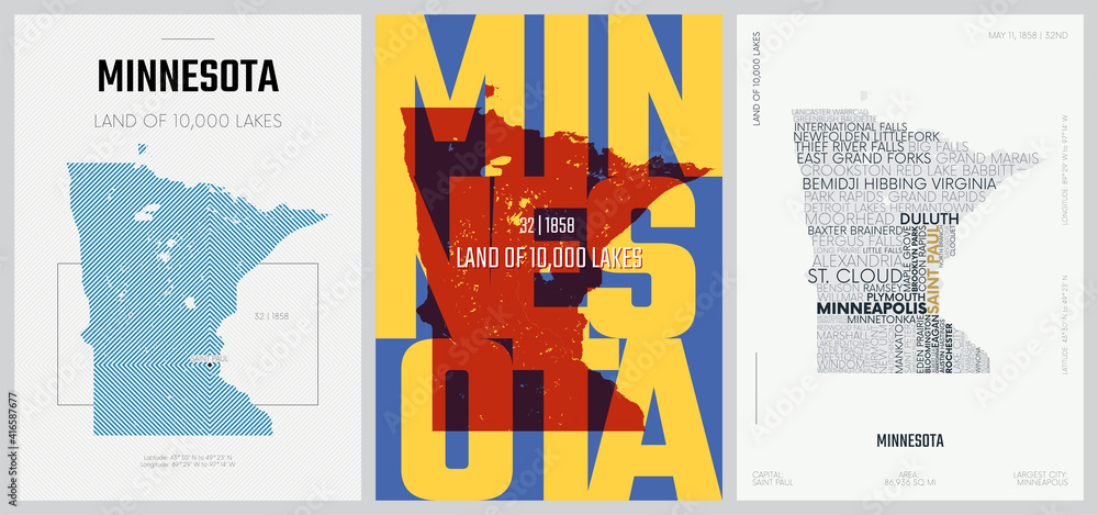 32 of 50 sets, US State Posters with name and Information in 3 Design ...