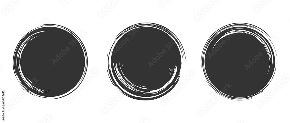 Set of circle brush strokes, hand drawn paint frame for design logo ...