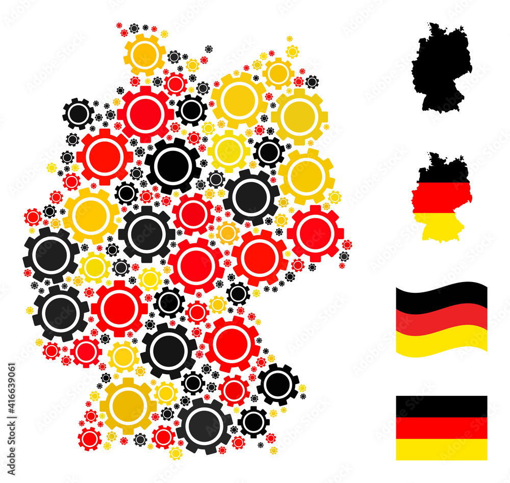 German geographic map mosaic in German flag official colors - red ...