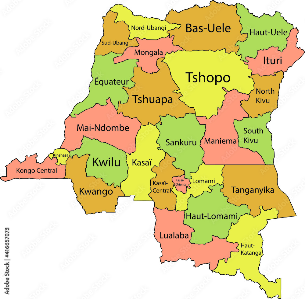 Pastel vector map of the Democratic Republic of the Congo with black ...