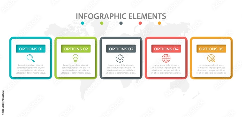Line step infographic. 5 options workflow diagram, number infograph, process steps chart with ...