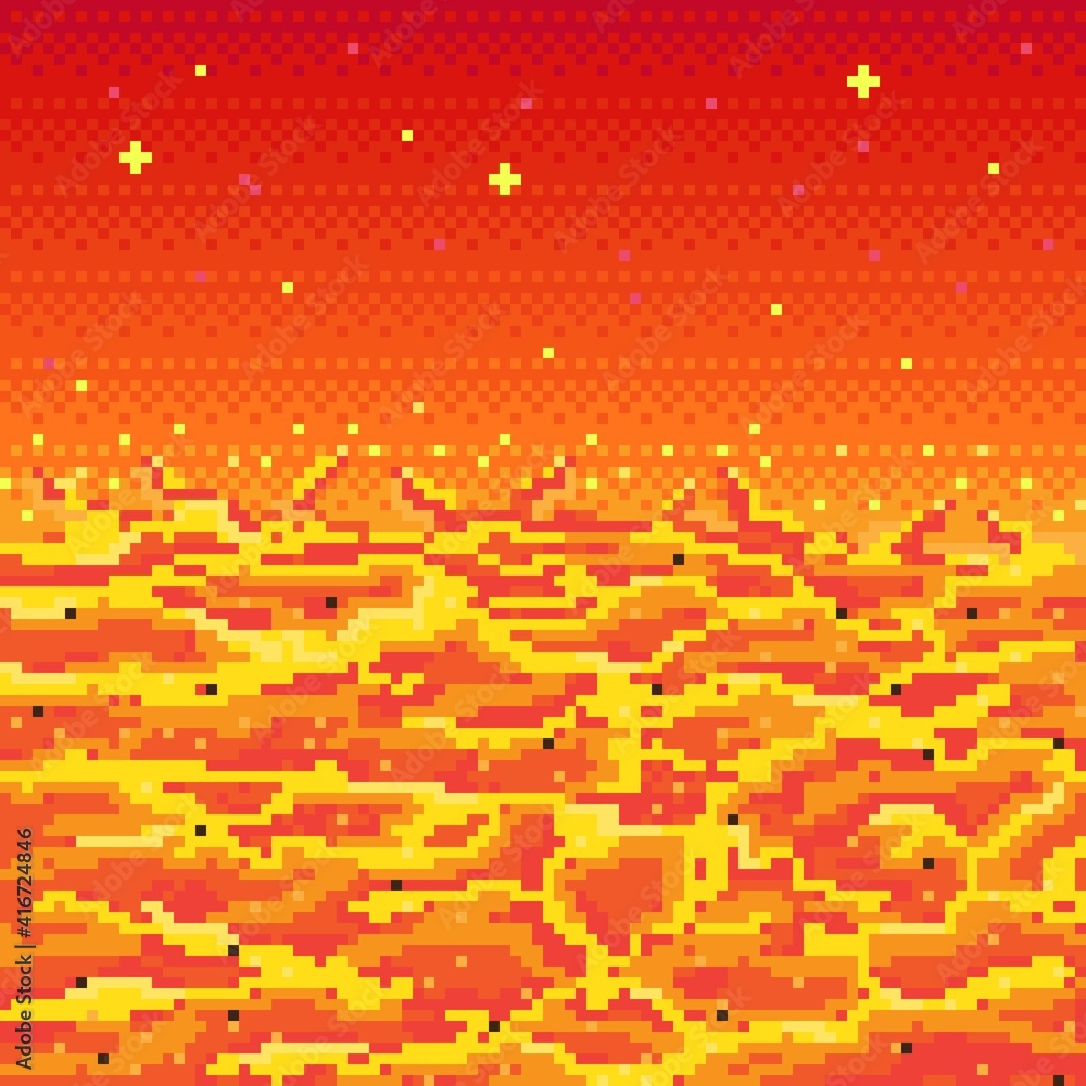 Стоковое векторное изображение «Lava pixel art. Lava in space. Art lava background. Hot Galaxy ...