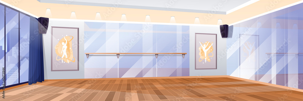 Ballet studio interior design background. Room in dancing school for ...