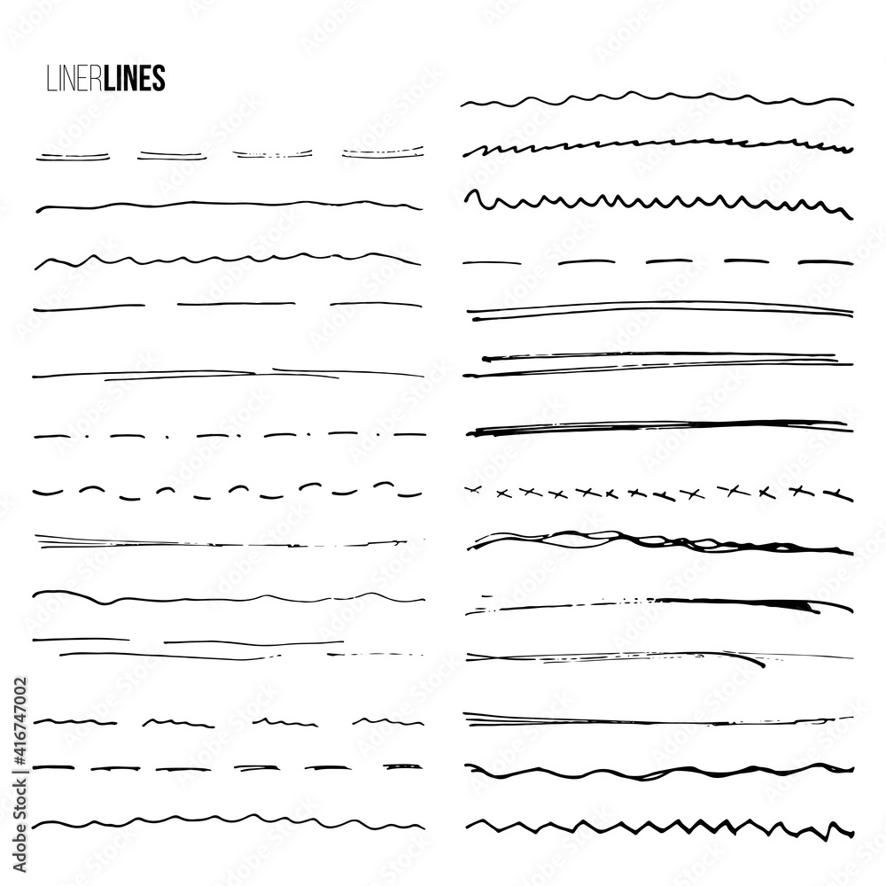 Brush hand drawn lines by liner pen set. Underline black pencil doodles ...