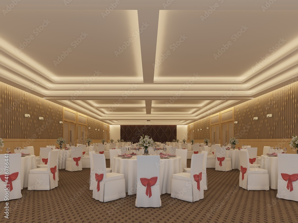 banquet hall design, 3d rendering Stock Illustration | Adobe Stock