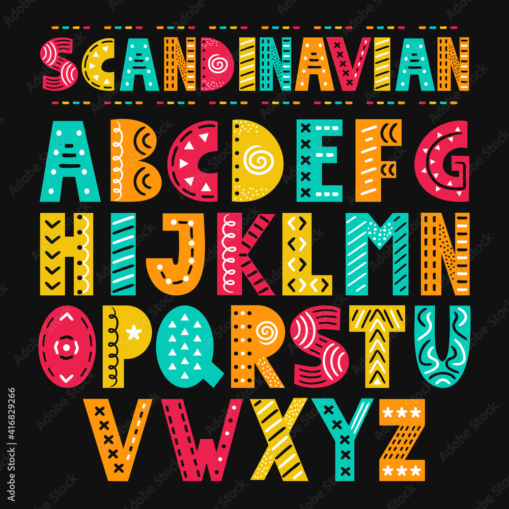 Stock-Vektorgrafik „ABC scandinavian style alphabet. Vector simple flat ...