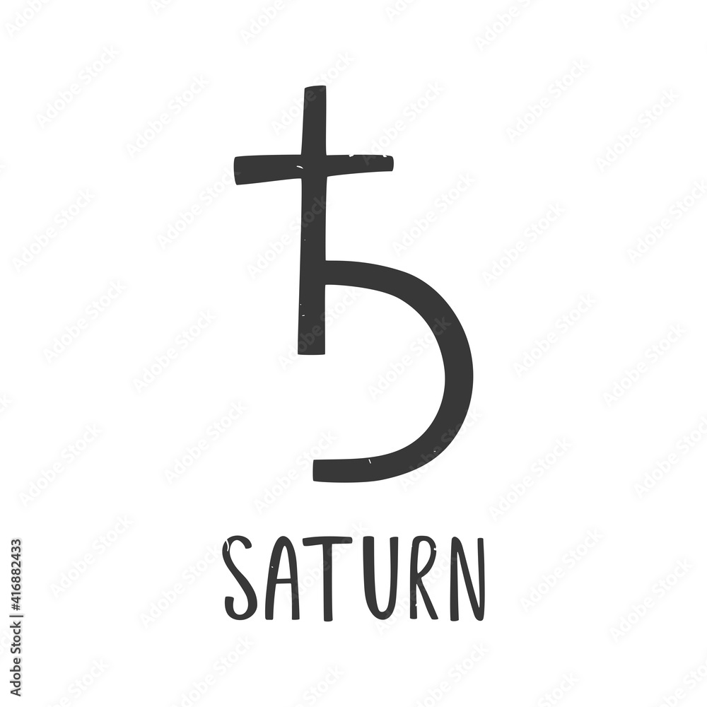 Ancient astrological symbol of Saturn. Minimalistic caption icon isolated on a white background ...