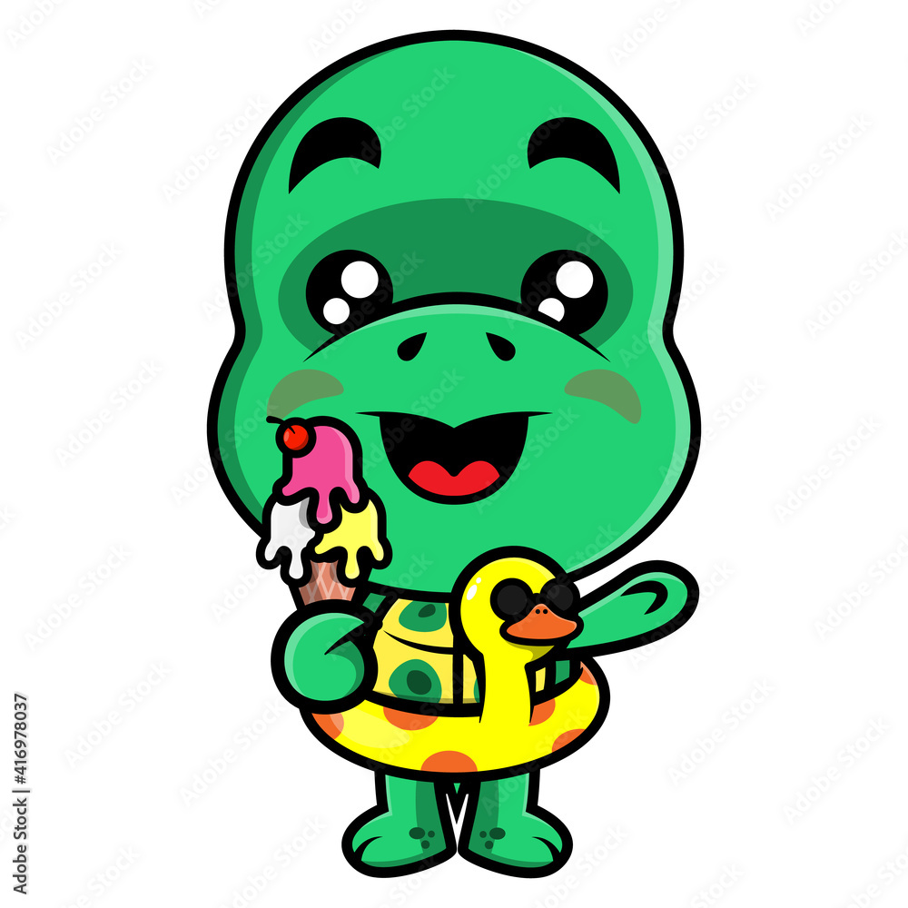 Funny Little Turtle Cartoon Characters eating an ice cream and wearing ...