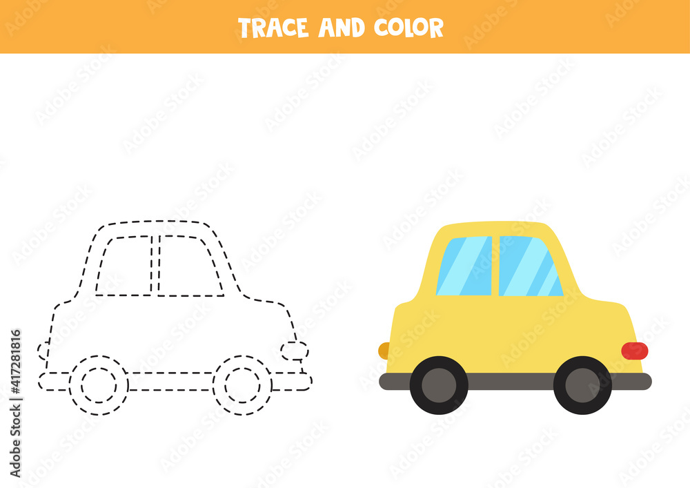 Trace and color cartoon car. Space worksheet for kids. Stock Vector ...