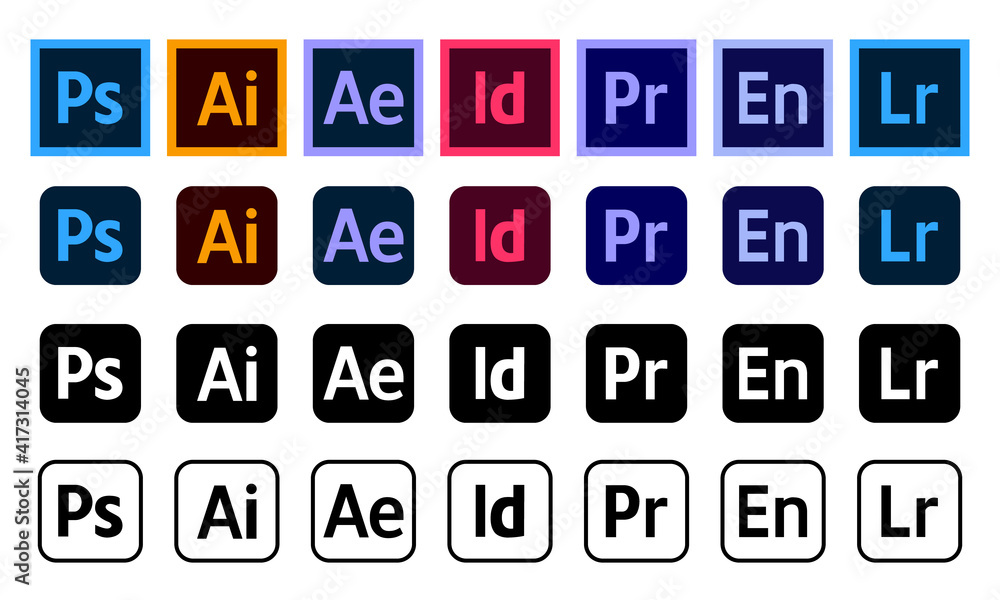 Adobe Products Icon Set: Illustrator, Photoshop, InDesign, Premiere Pro ...