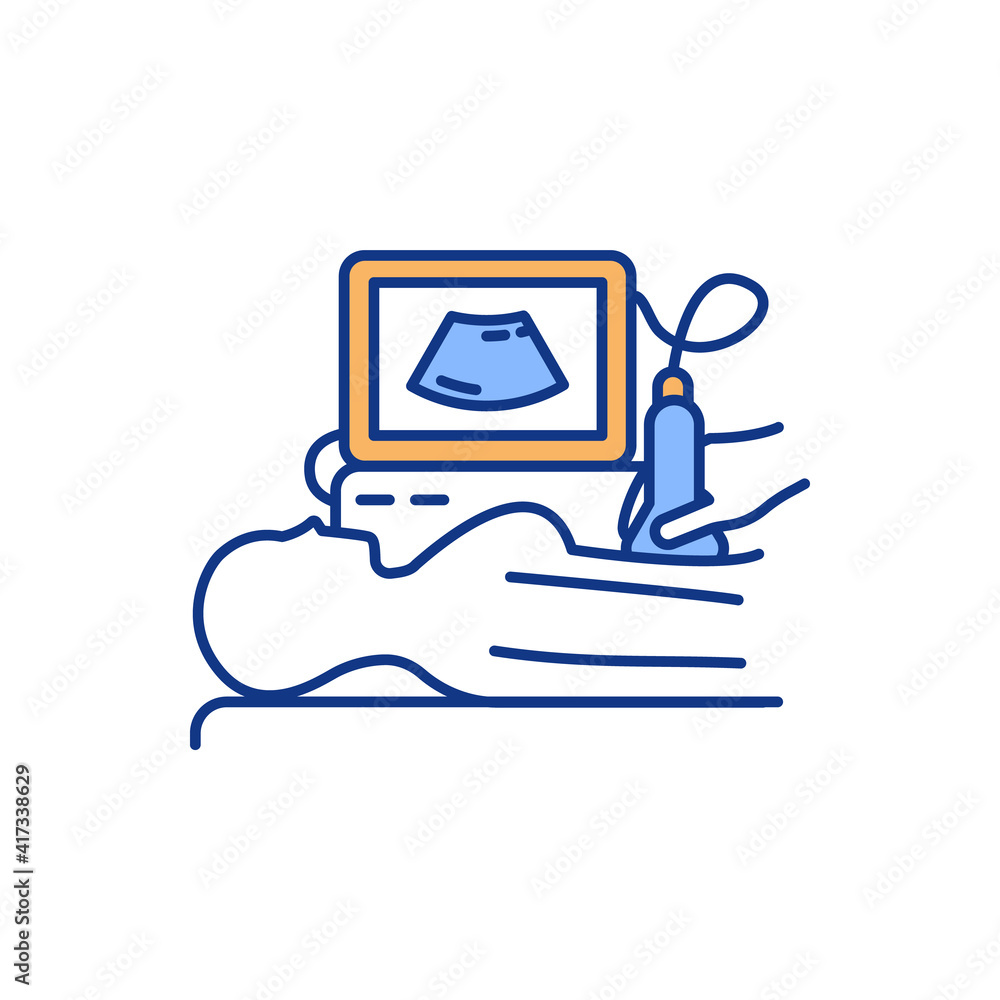 Fetal ultrasound RGB color icon. Embryo screening. Using sound waves ...