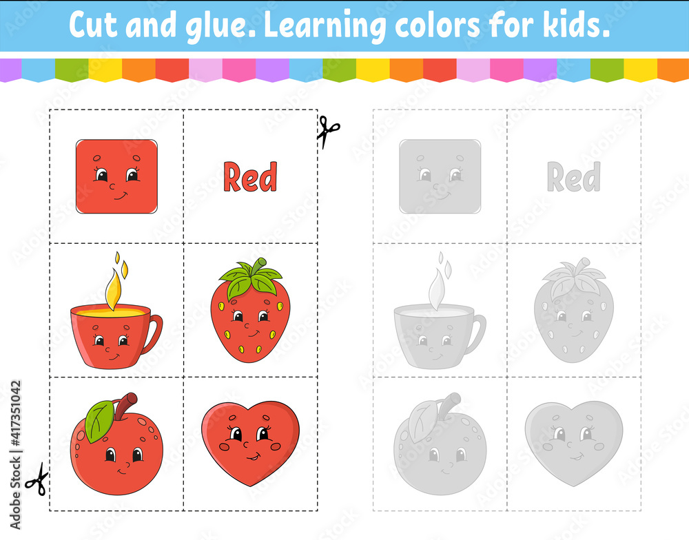 Learning colors for kids. Cut and play. Cute cartoon characters ...