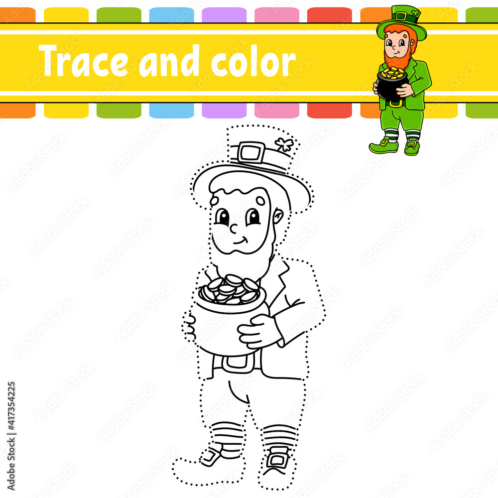 Trace and color. Coloring page for kids. St. Patrick's day. Handwriting ...
