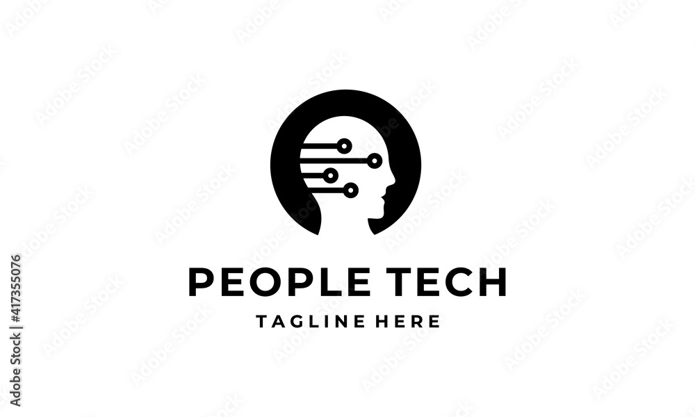 Black People Tech Logo head face with artificial intelligence ...