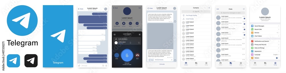 Telegram mockup. Set telegram screen social media and social network ...
