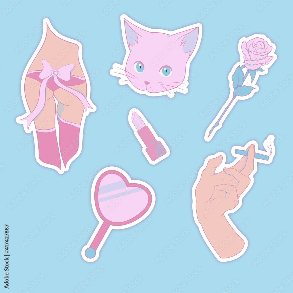 A set of cute illustrations. The aesthetics of anime. Vector set ...