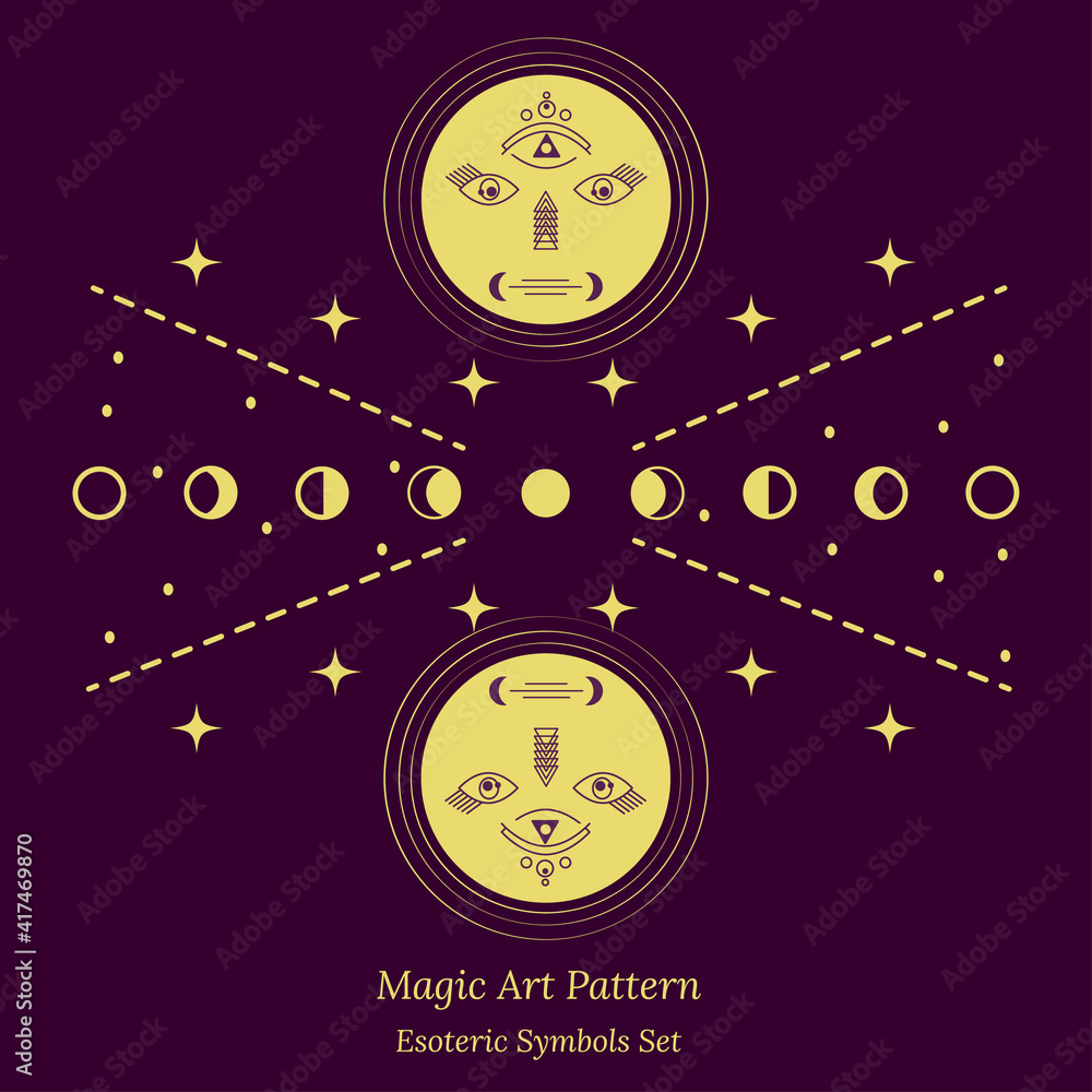 Esoteric symbol of face of moon in reflection, phases of moon ...