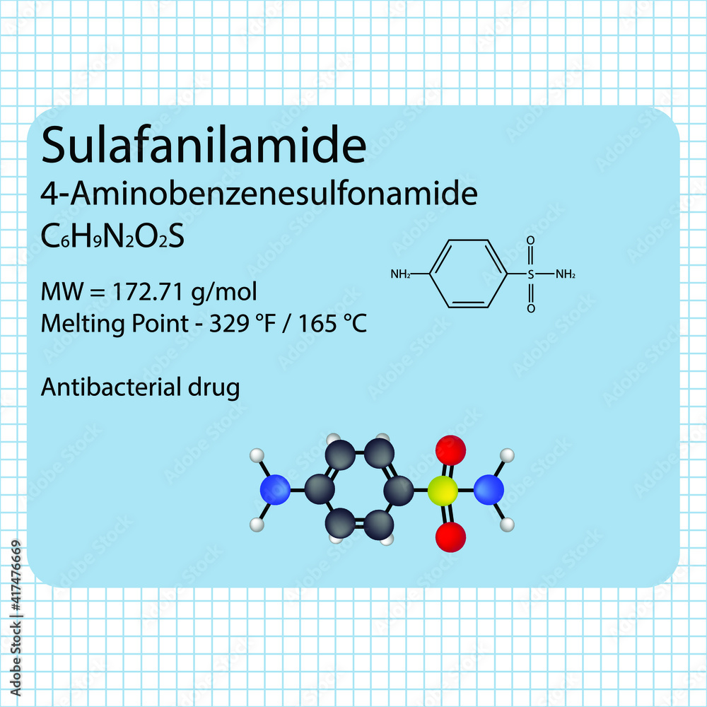 Stock-Vektorgrafik „Sulfanilamide Molecular structure 2D and 3D ball ...