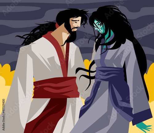 izanami and izanagi japan mythology tale in the underworld Stock Vector ...