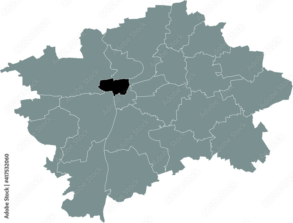 Black location map of the Praguian Praha 1 municipal district insdide ...