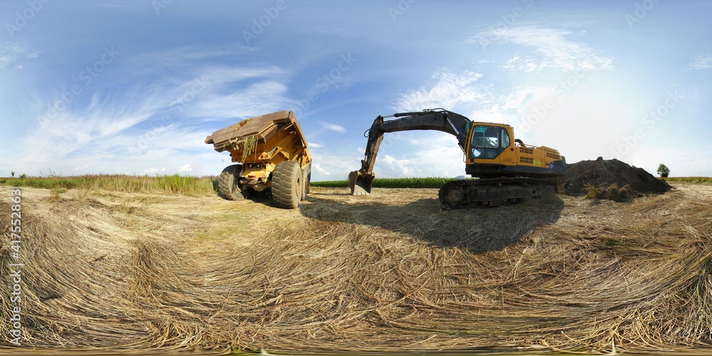 Digger on the field HDRI Panorama Stock Photo | Adobe Stock