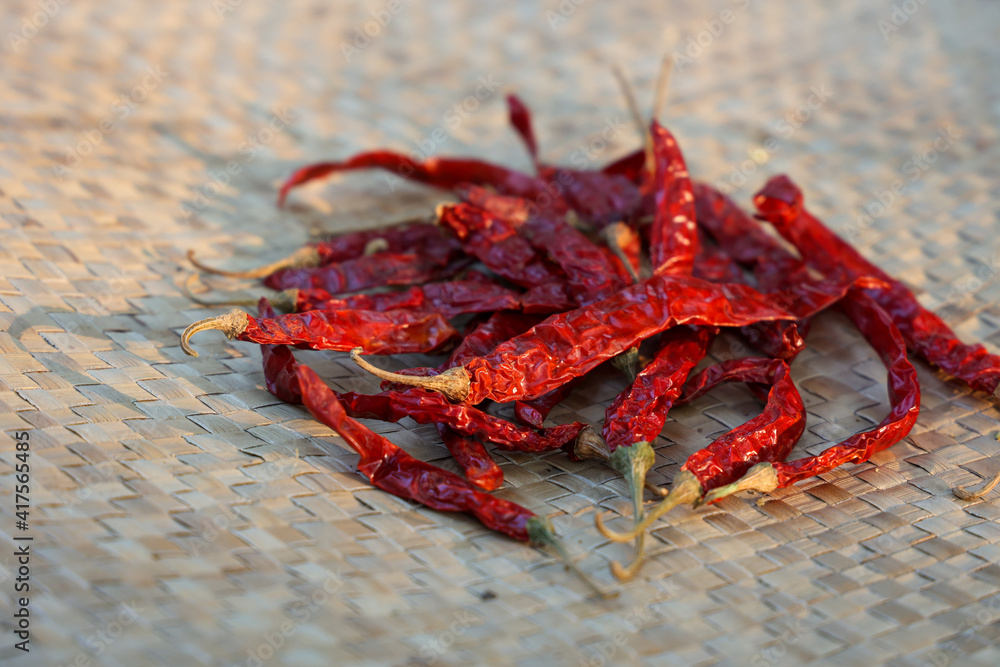 Organic red chili , chilli cayenne pepper Indian spices sun drying ...